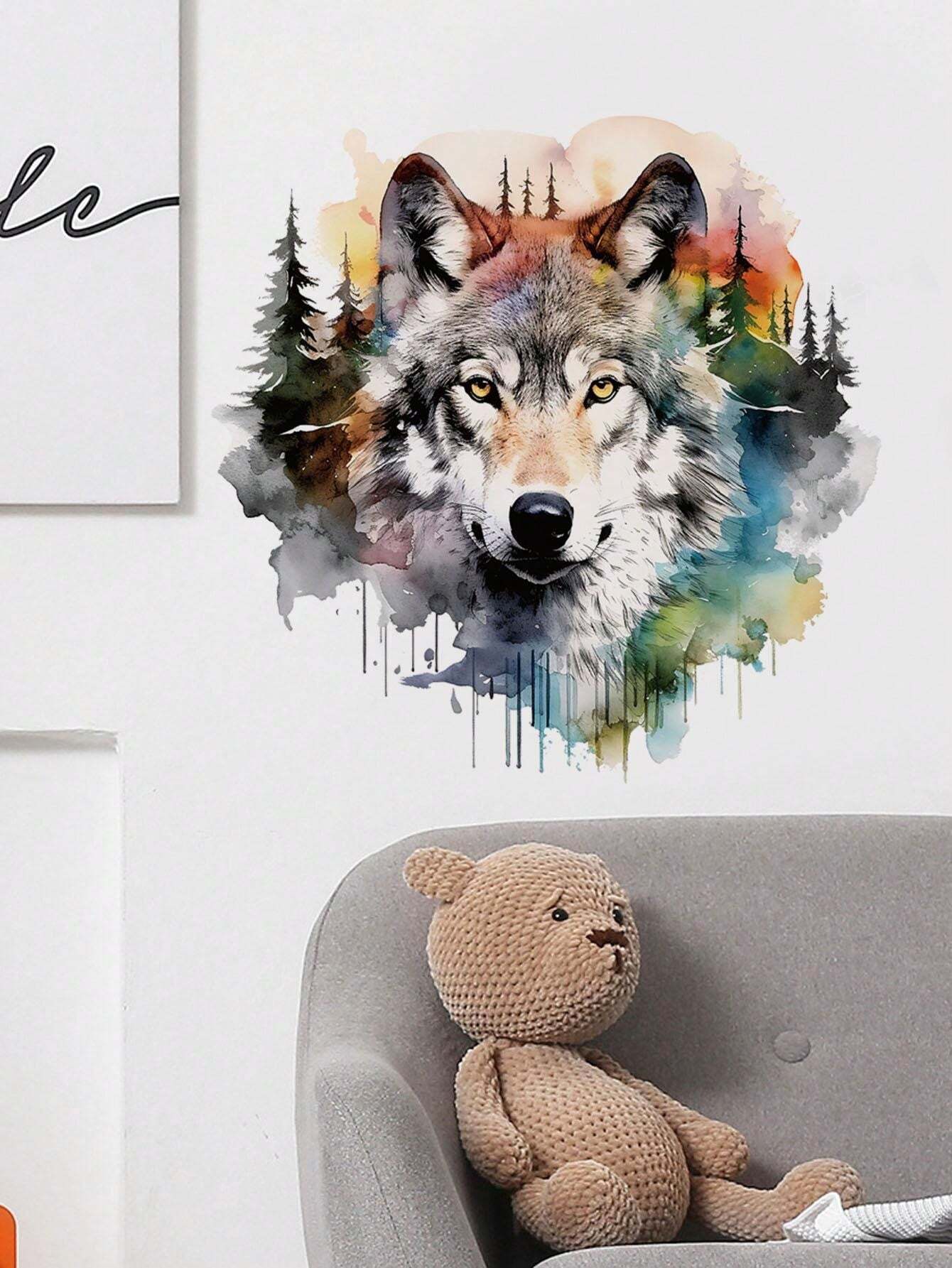 mama look 1pc Fierce Raptor Eagle & Crescent Moon Wolf Wall Sticker ...