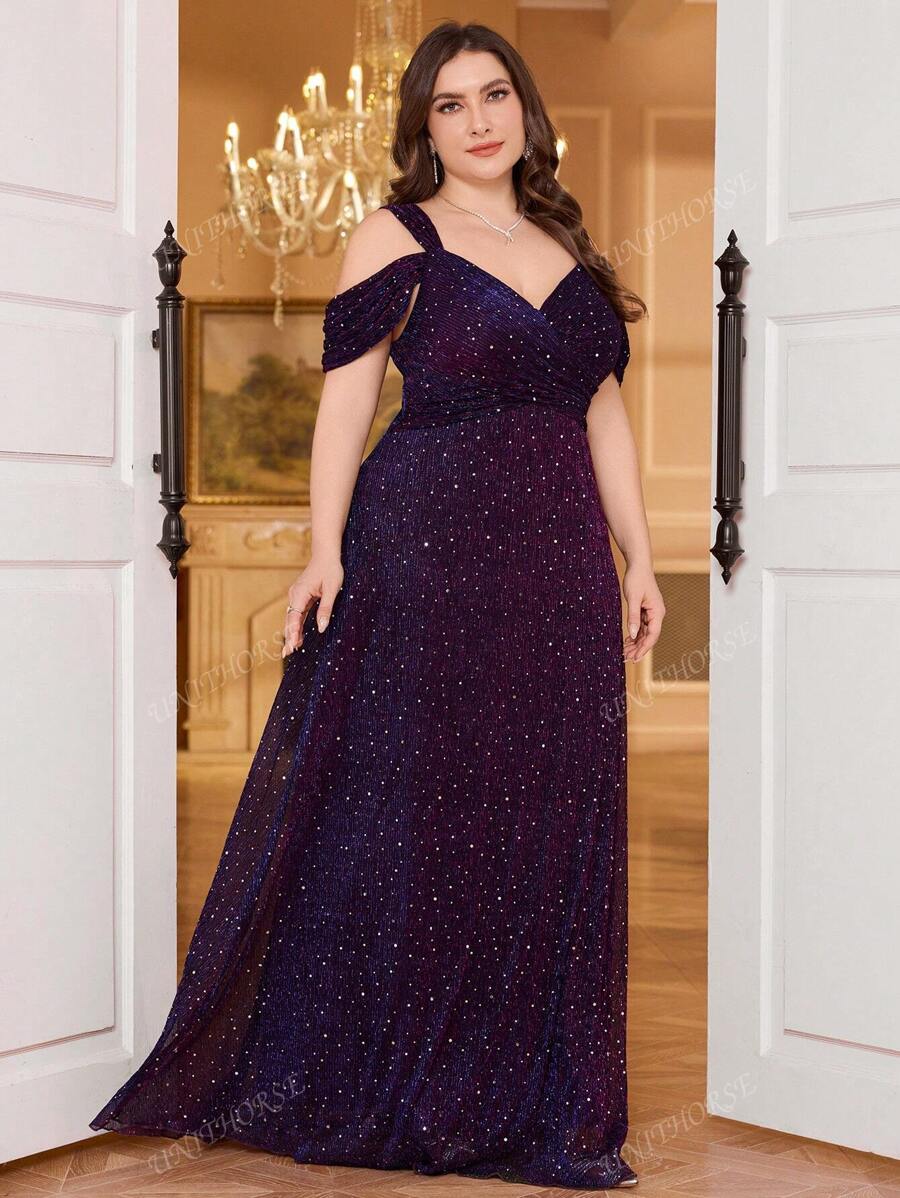 UNITHORSE Plus Size Elegant Spaghetti Strap V-Neck Dress With Front ...