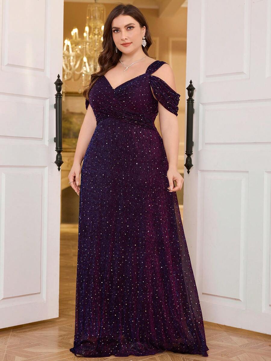 UNITHORSE Plus Size Elegant Spaghetti Strap V-Neck Dress With Front ...