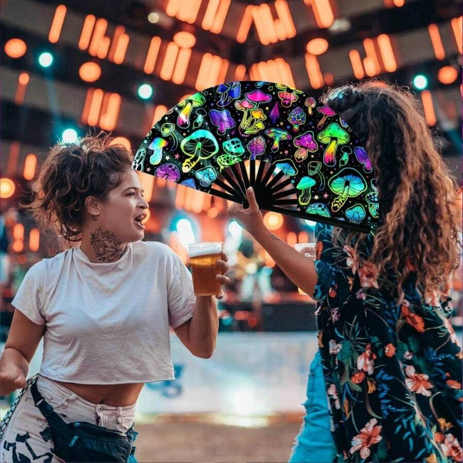 Rave Folding Fan,Large Rave Clack Folding Hand Fan UV Glow Rave Fan ...