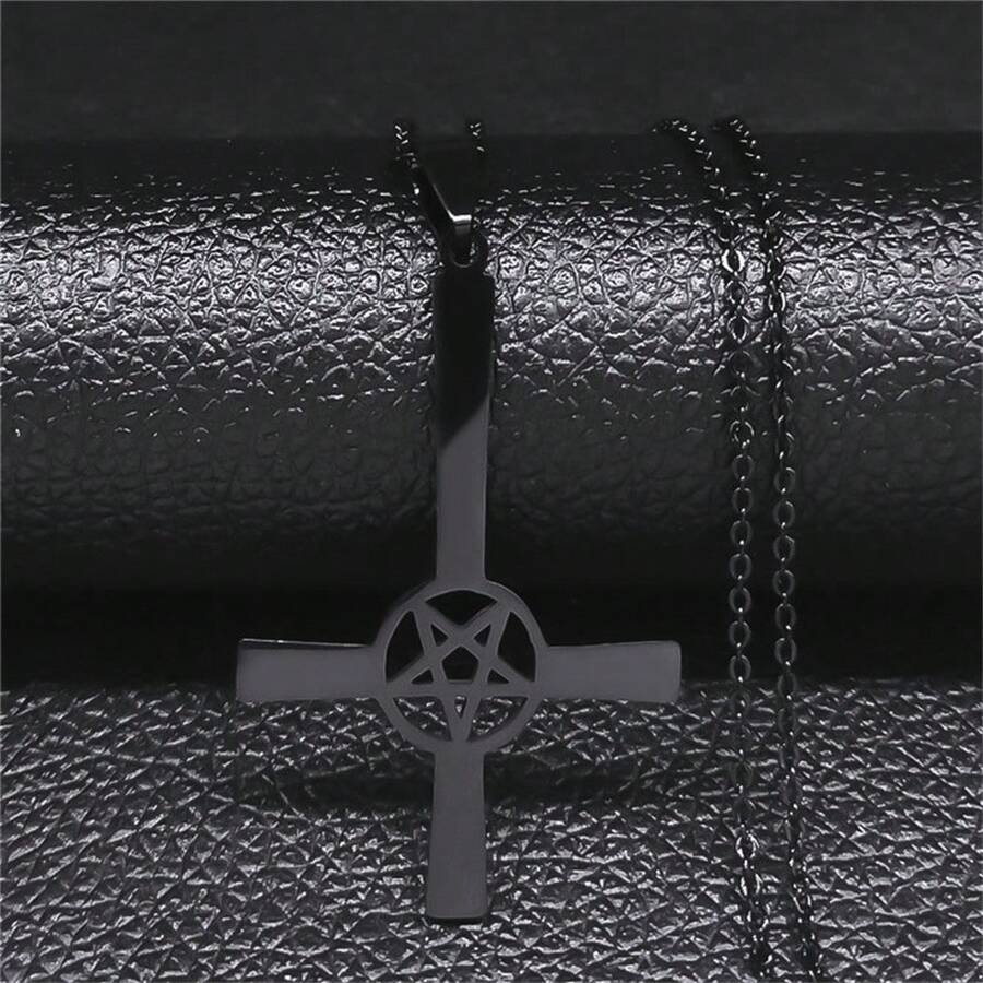Inverted Cross Occult Pentagram Necklace Upside Down Cross Gothic Satan ...