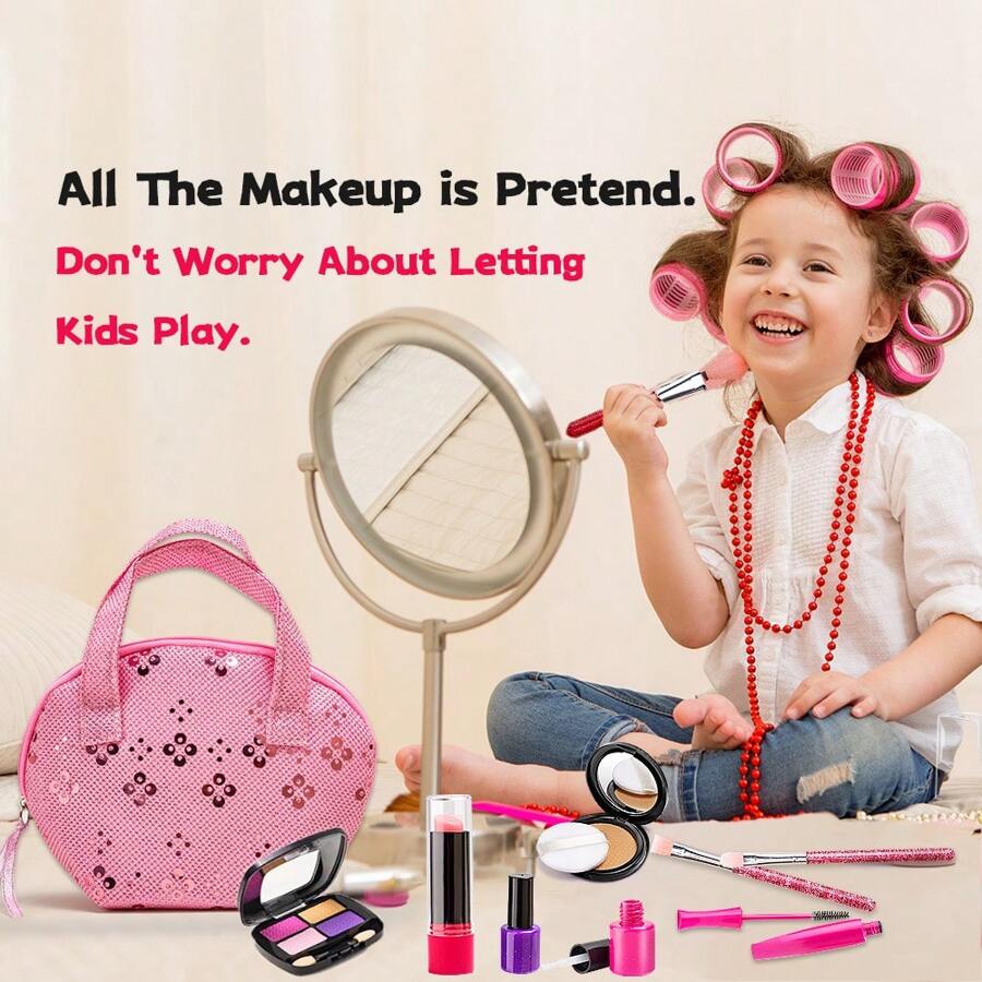 Pretend Makeup Kit For Girls, Kids Pretend Play Makeup Set For Birthday ...