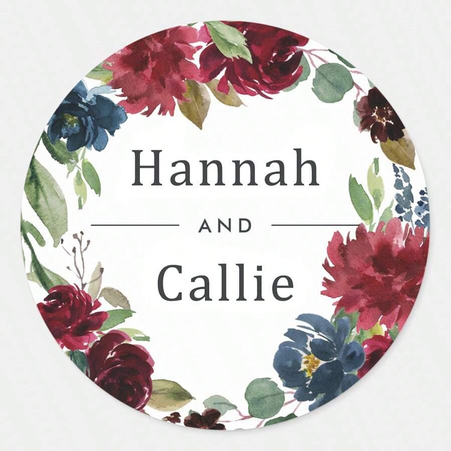 Elegant Custom Floral Wedding Name Stickers - Personalized Labels With ...