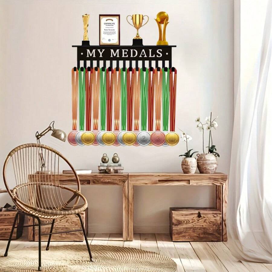 1pc 11.81inch X 3.15inch X 2.56inch Black Metal Wrought Iron Medal ...