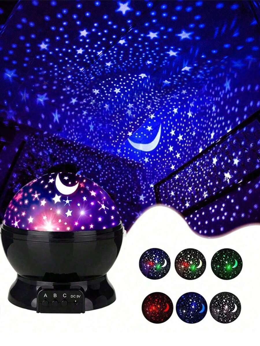 1pc Dreamy Rotating Star And Moon Projection Lamp, 360° Rotating Starry ...