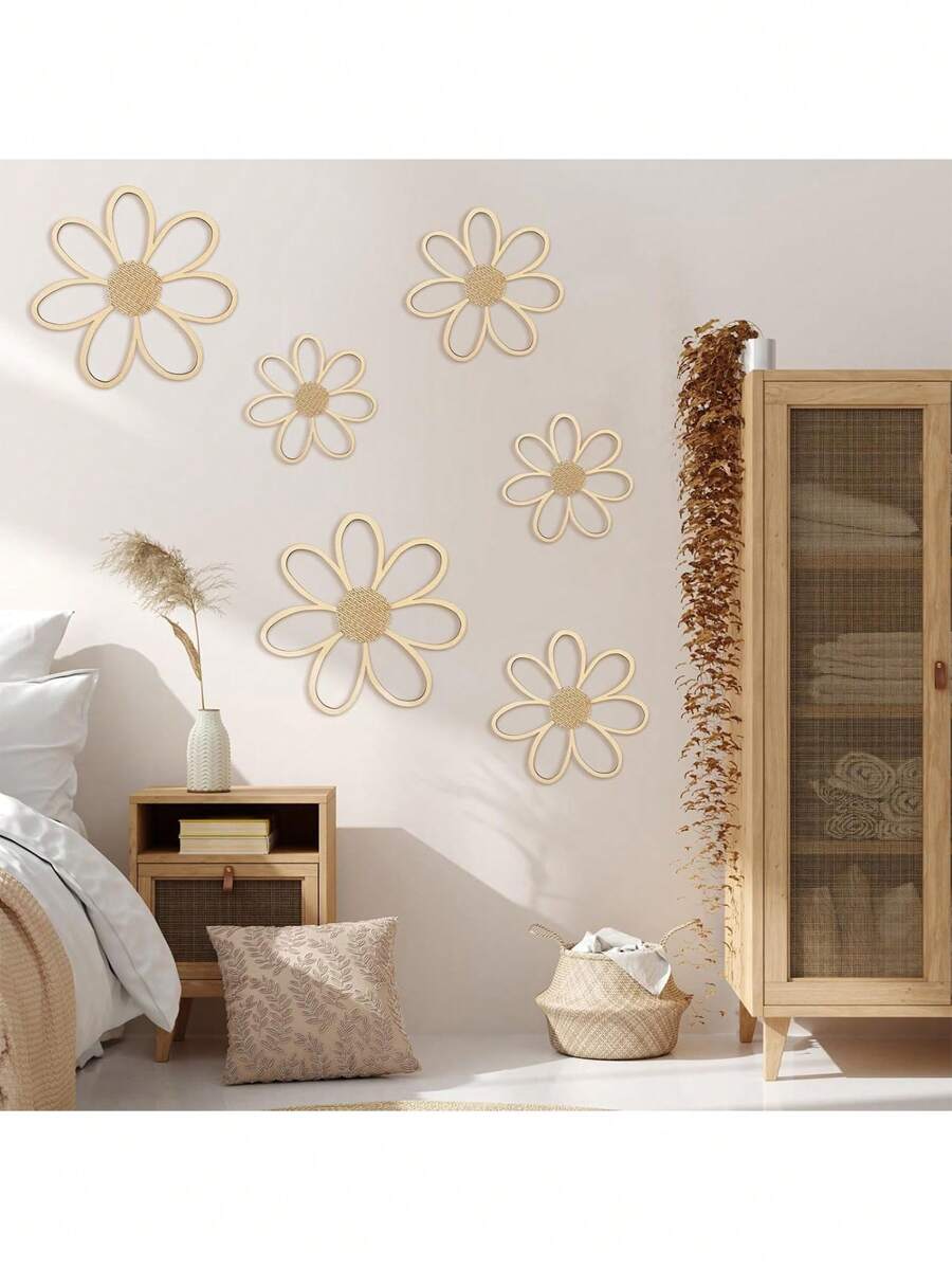 Boho Daisy Wall Decor, Rustic Farmhouse Bathroom Wall Art, Wooden ...