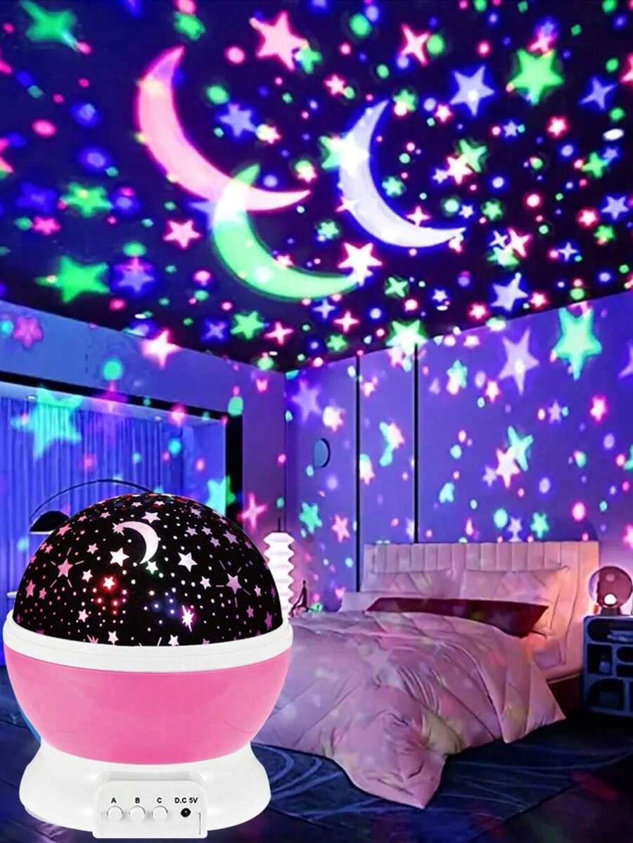 1pc Dreamy Rotating Star And Moon Projection Lamp, 360° Rotating Starry ...