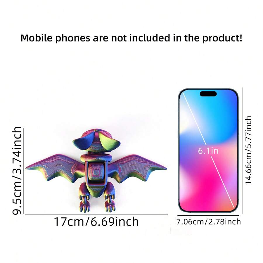 3D Printed Flappable Bat Figure With Realistic Detailed Wings, Unique ...