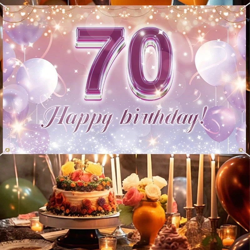 70th Birthday Rose Purple Background, Birthday Party Decoration, Happy ...