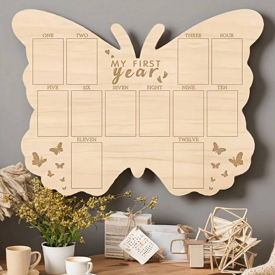 New Wooden Baby Monthly Milestone Photo Frame, First Year Display Stand ...