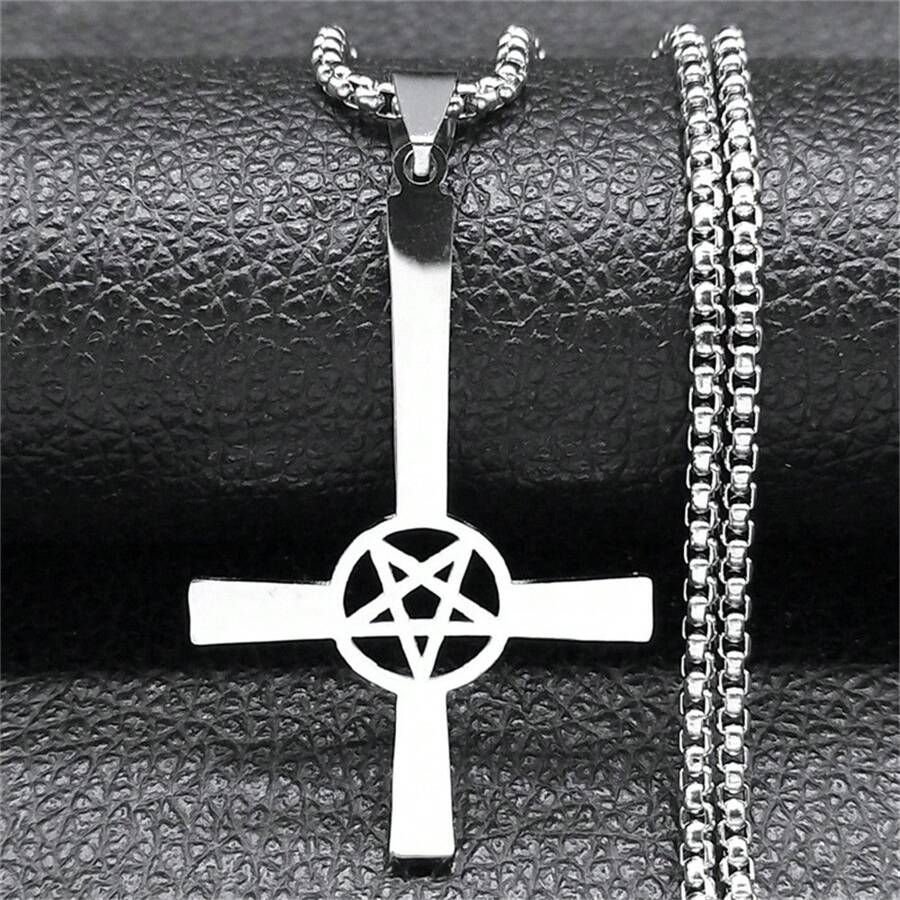 Inverted Cross Occult Pentagram Necklace Upside Down Cross Gothic Satan ...