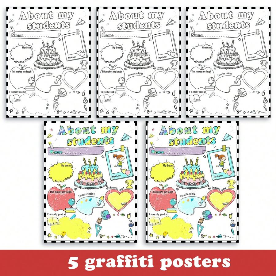 Kids Self-Introduction Poster Set, 5pcs Reading & Writing About Myself ...