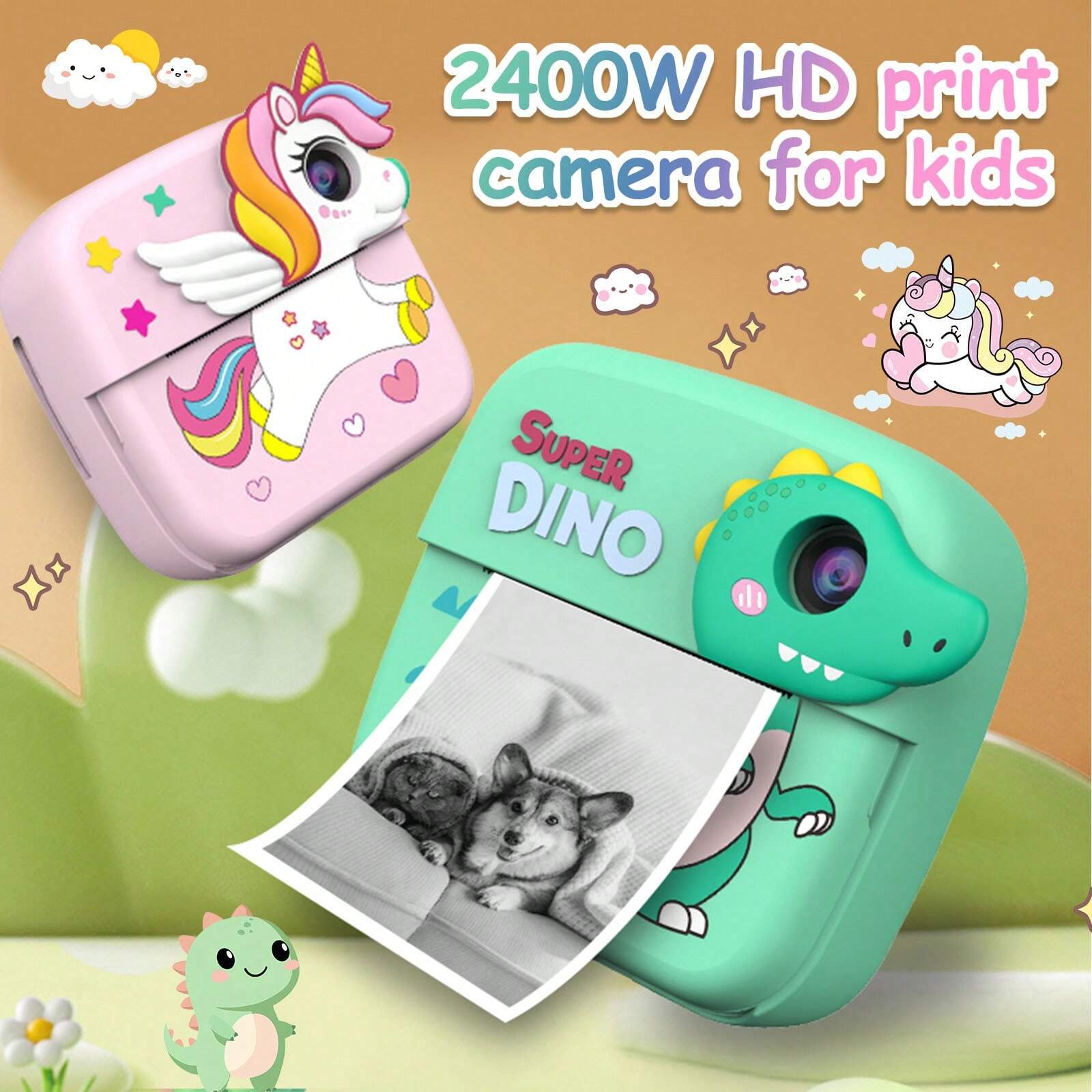 Unicorn Instant Print Camera For Kids, 2.4 Inch Screen 1080P Kids ...