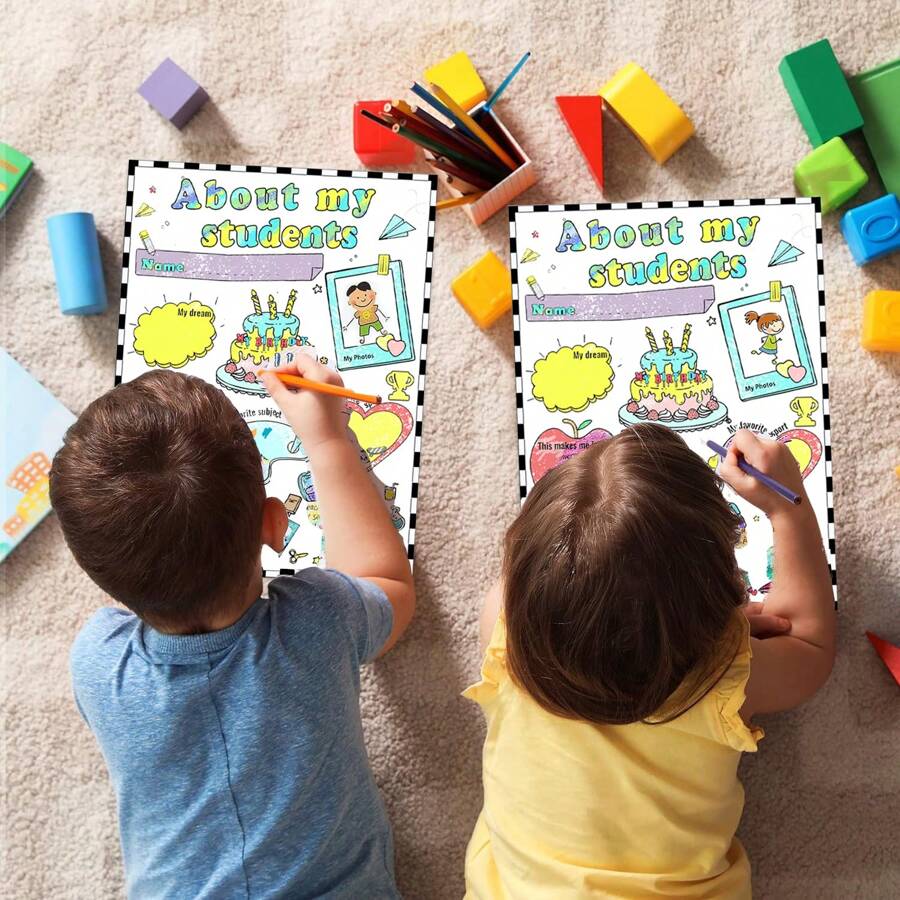 Kids Self-Introduction Poster Set, 5pcs Reading & Writing About Myself ...