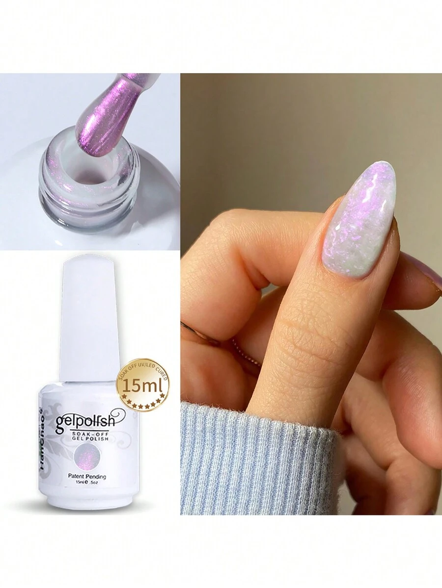 1pc 15ML Pearl Gel Nail Polish, Pearlescent Shell Glitter Shimmer Mermaid Nail Gel Polish, Soak ...
