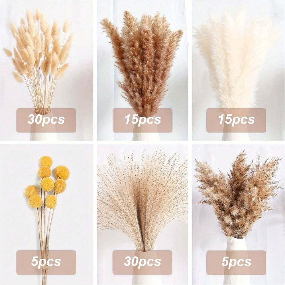 100pcs Natural Dried Reeds Decor, 17.72" Fluffy Pampas Grass Bouquet ...