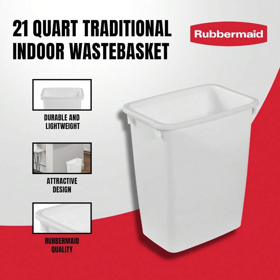 Rubbermaid 21 Quart Traditional Open Top Waste Basket Indoor Trash Bin ...