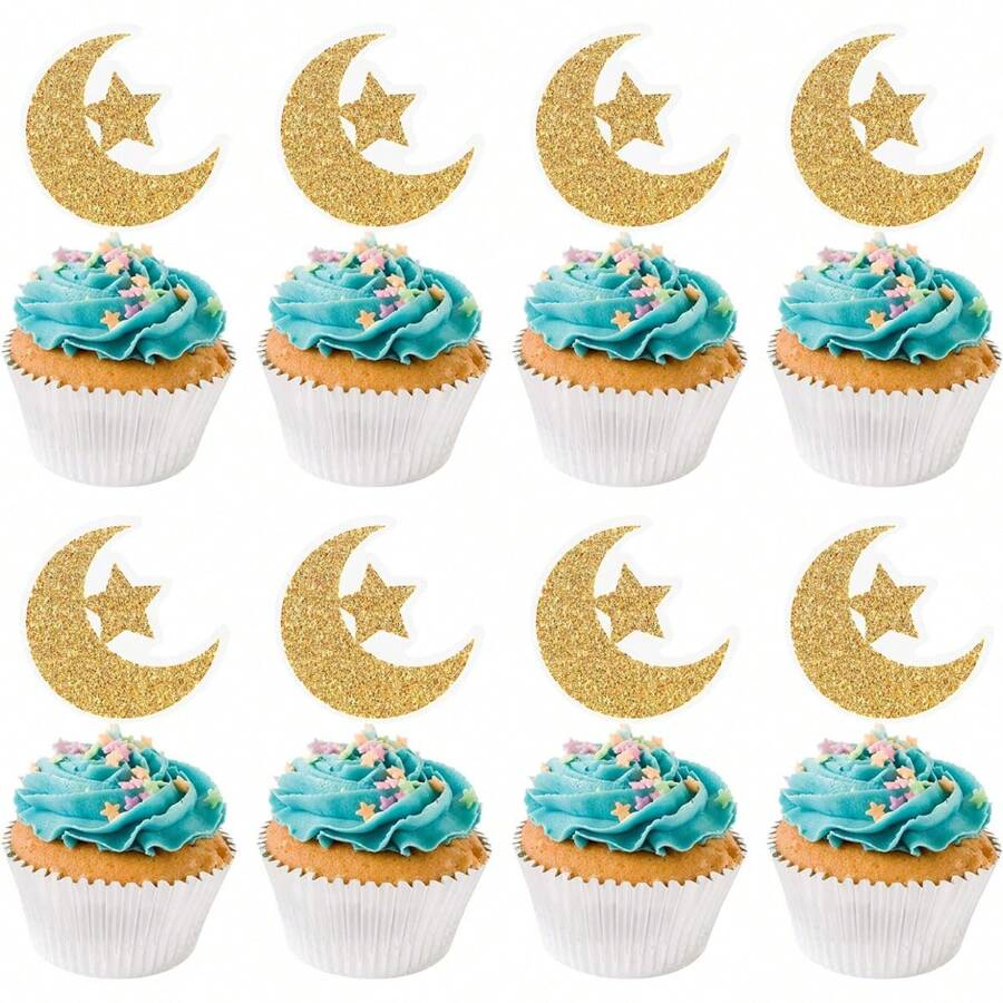 36pcs,Moon And Star Cupcake Topper Theme Party Supplies Crescent Moon ...