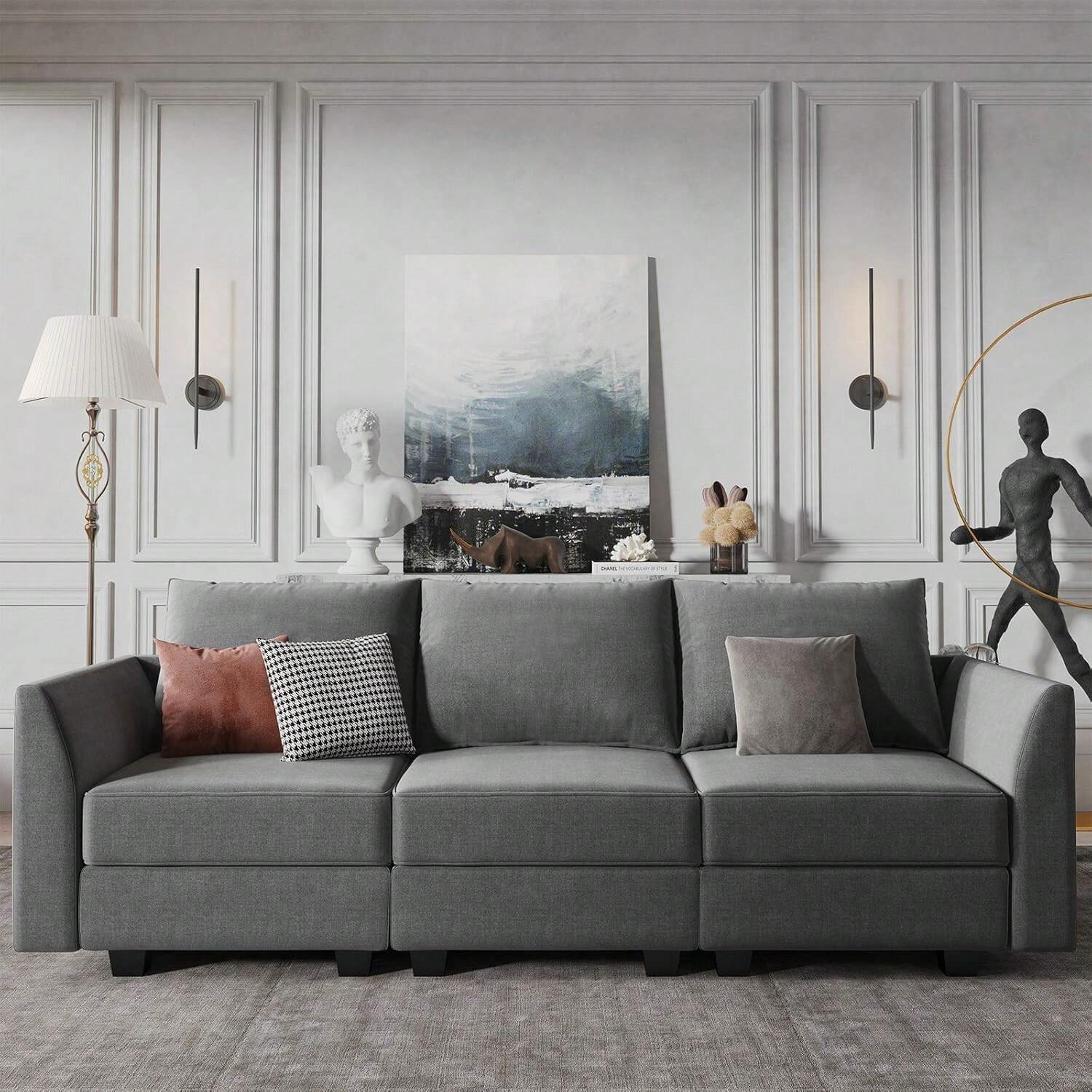 Modern Polyester Fabric Sofa For Small Space Modular Sofa With Storage ...