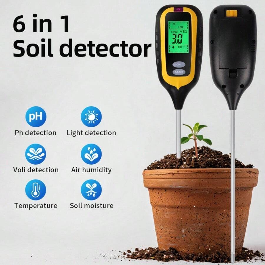 6-In-1 Portable Soil Test Kit - Measures Soil PH, Moisture, Temperature ...