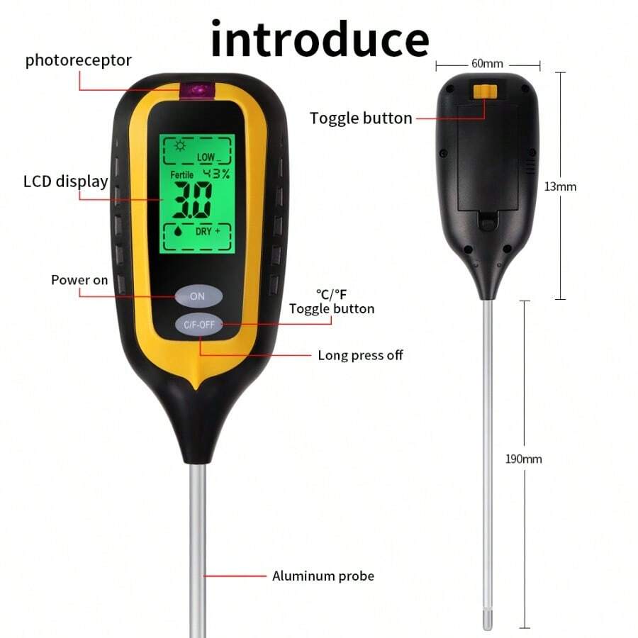 6-In-1 Portable Soil Test Kit - Measures Soil PH, Moisture, Temperature ...