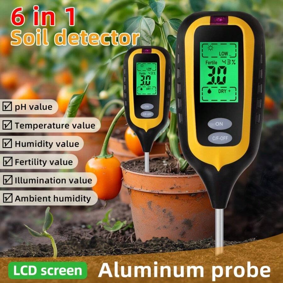 6-In-1 Portable Soil Test Kit - Measures Soil PH, Moisture, Temperature ...