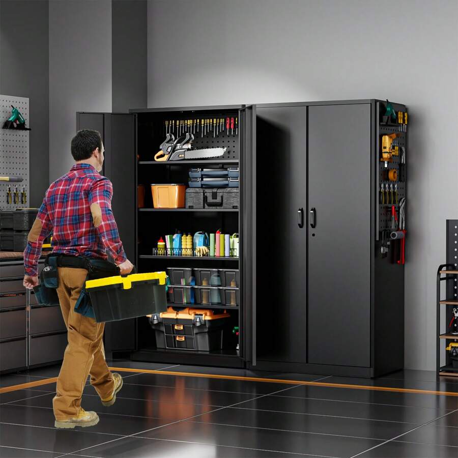 Metal Garage Storage Cabinet With 2 Doors, 71" Steel Lockable File ...