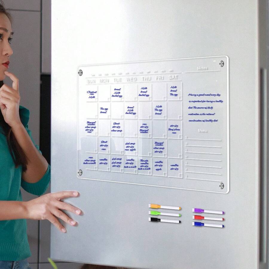 Acrylic Magnetic Dry-Erase Boards With Monthly Fridge Calendar & Weekly ...