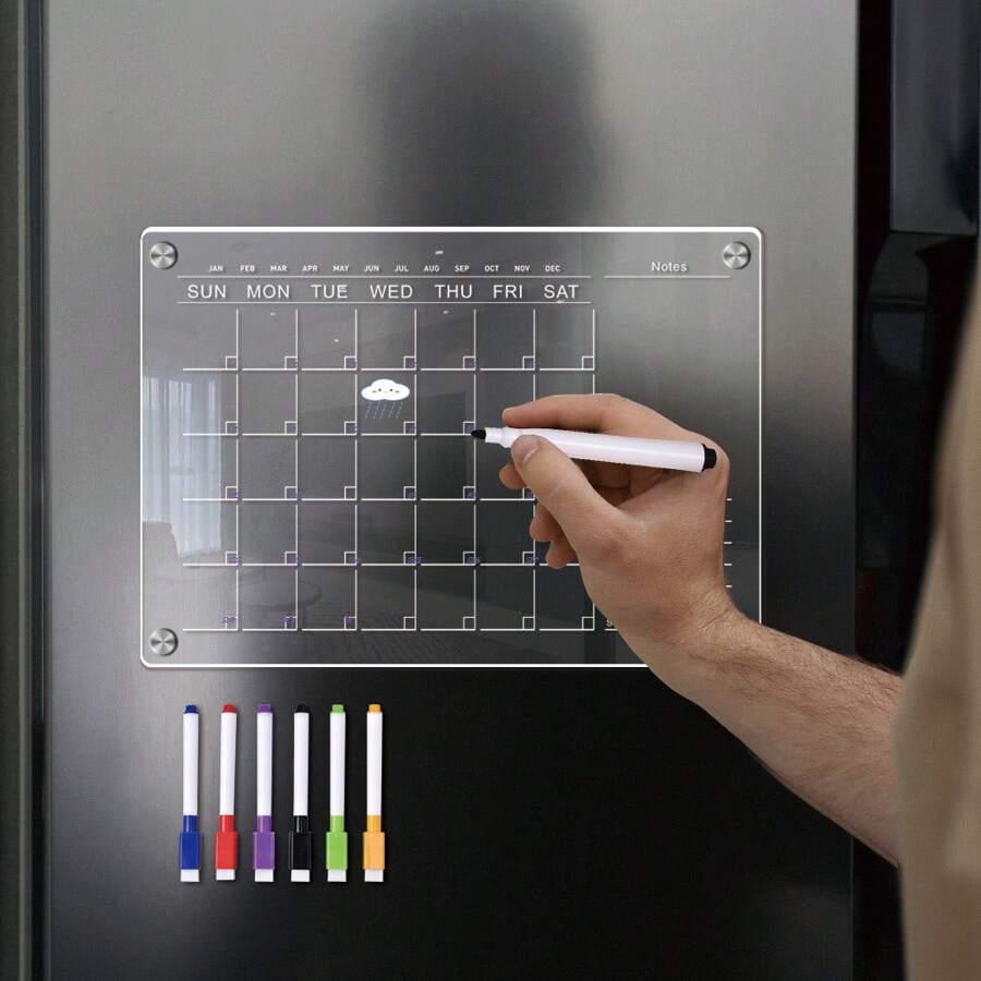 Acrylic Magnetic Dry-Erase Boards With Monthly Fridge Calendar & Weekly ...