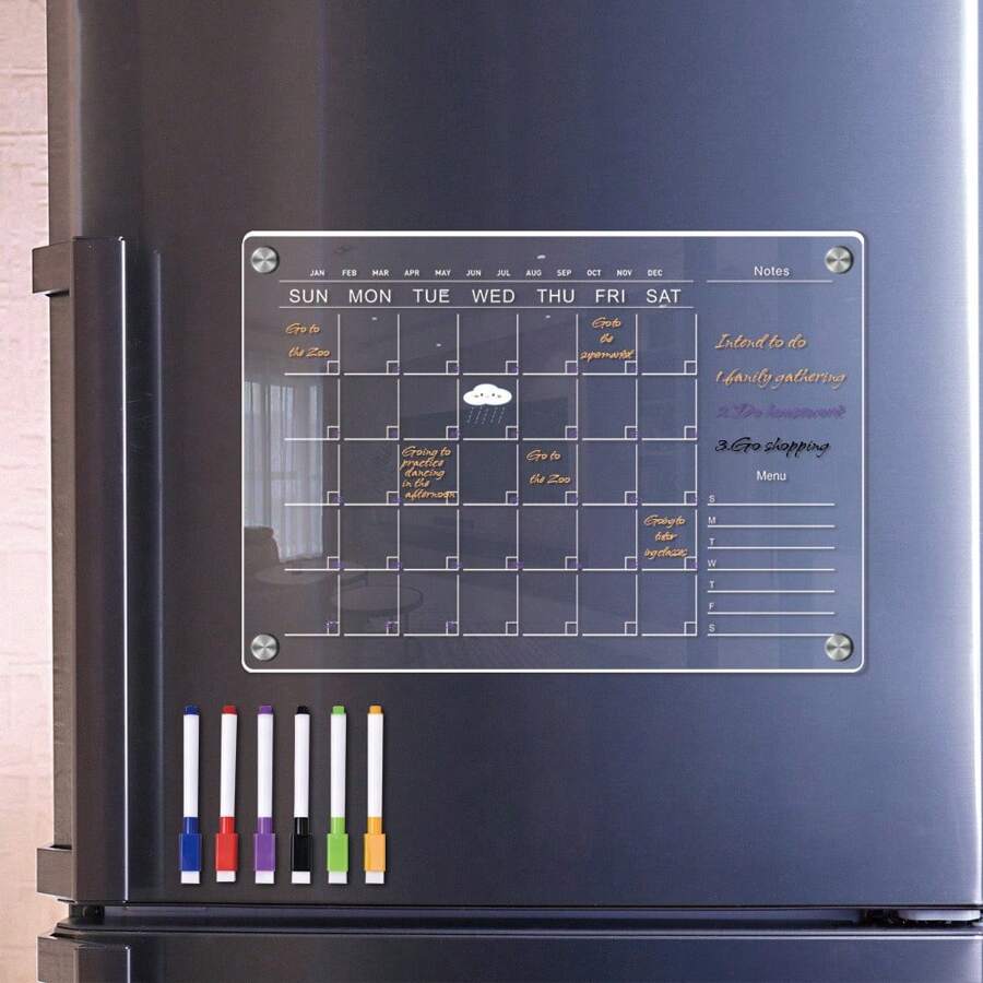 Acrylic Magnetic Dry-Erase Boards With Monthly Fridge Calendar & Weekly ...
