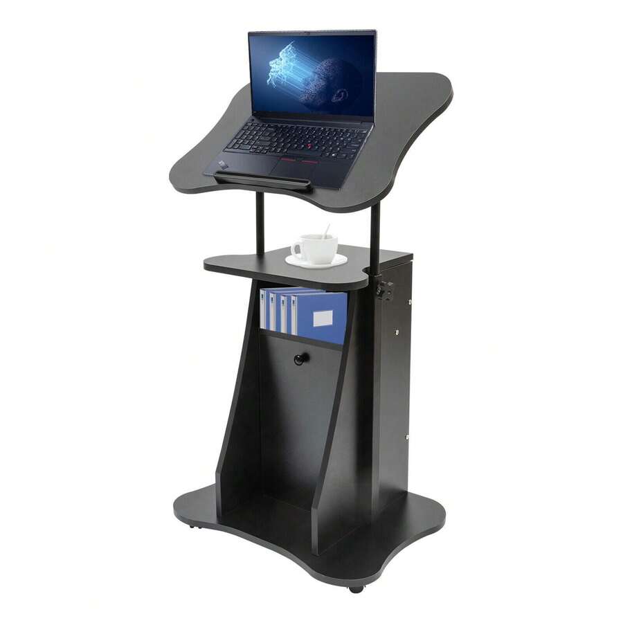 Rolling Table Lectern Podium On Wheels Laptop Workstation With Storage ...