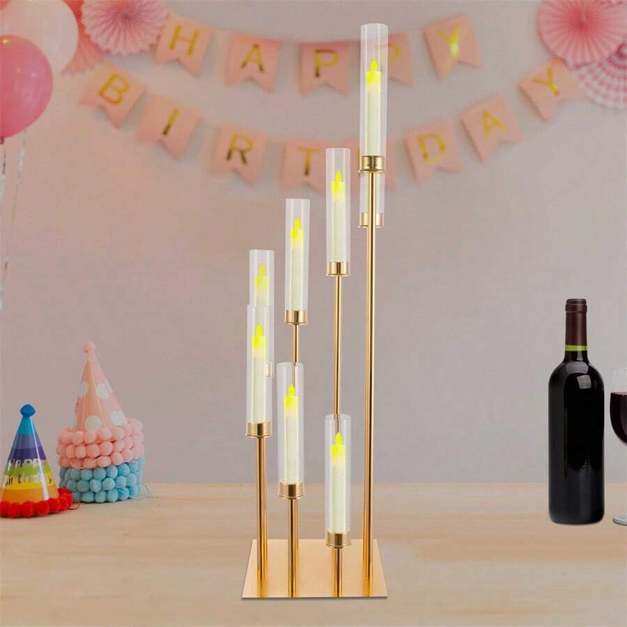 Metal 8-Head Square Base Candle Holders With Different Heights And Wind ...