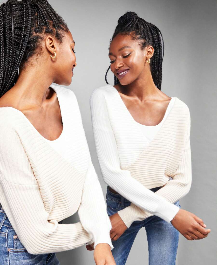 Jeannie Mai X Inc Liu Ribbed Cross Front Sweaters | SHEIN USA