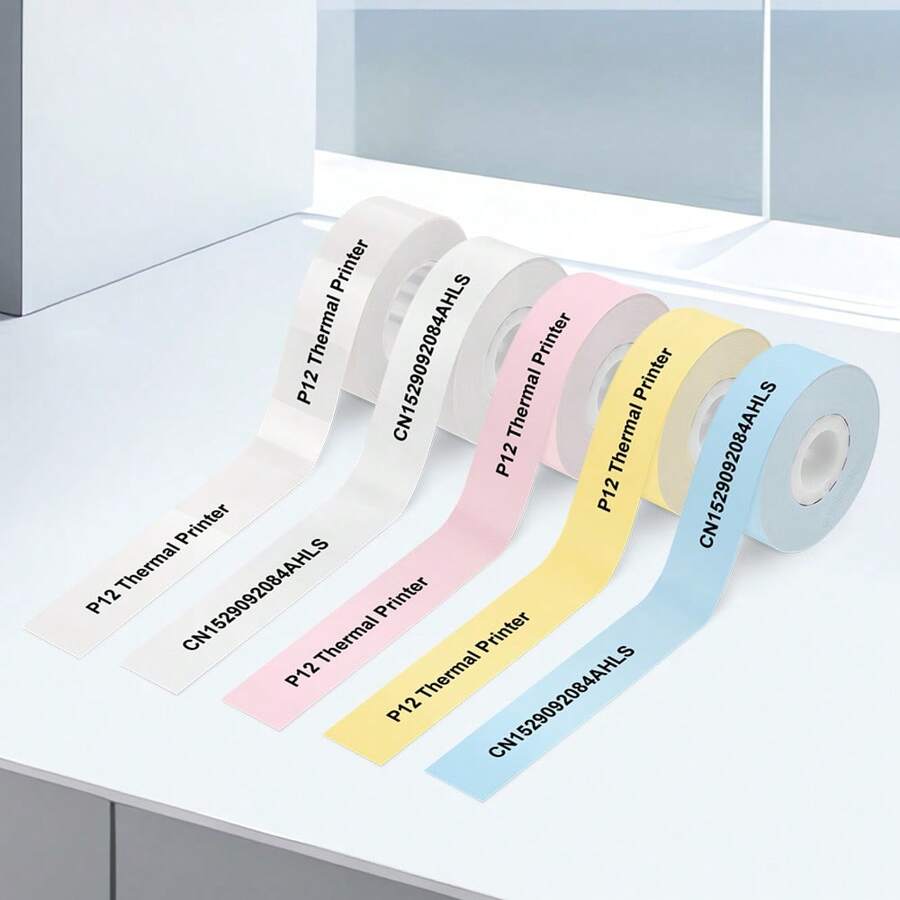 Marklife P12 サーマルプリンター用 連続ラベルシール 5巻入り 15mm x 7m 防水粘着ラベル ホワイト/ブルー/イエロー ...