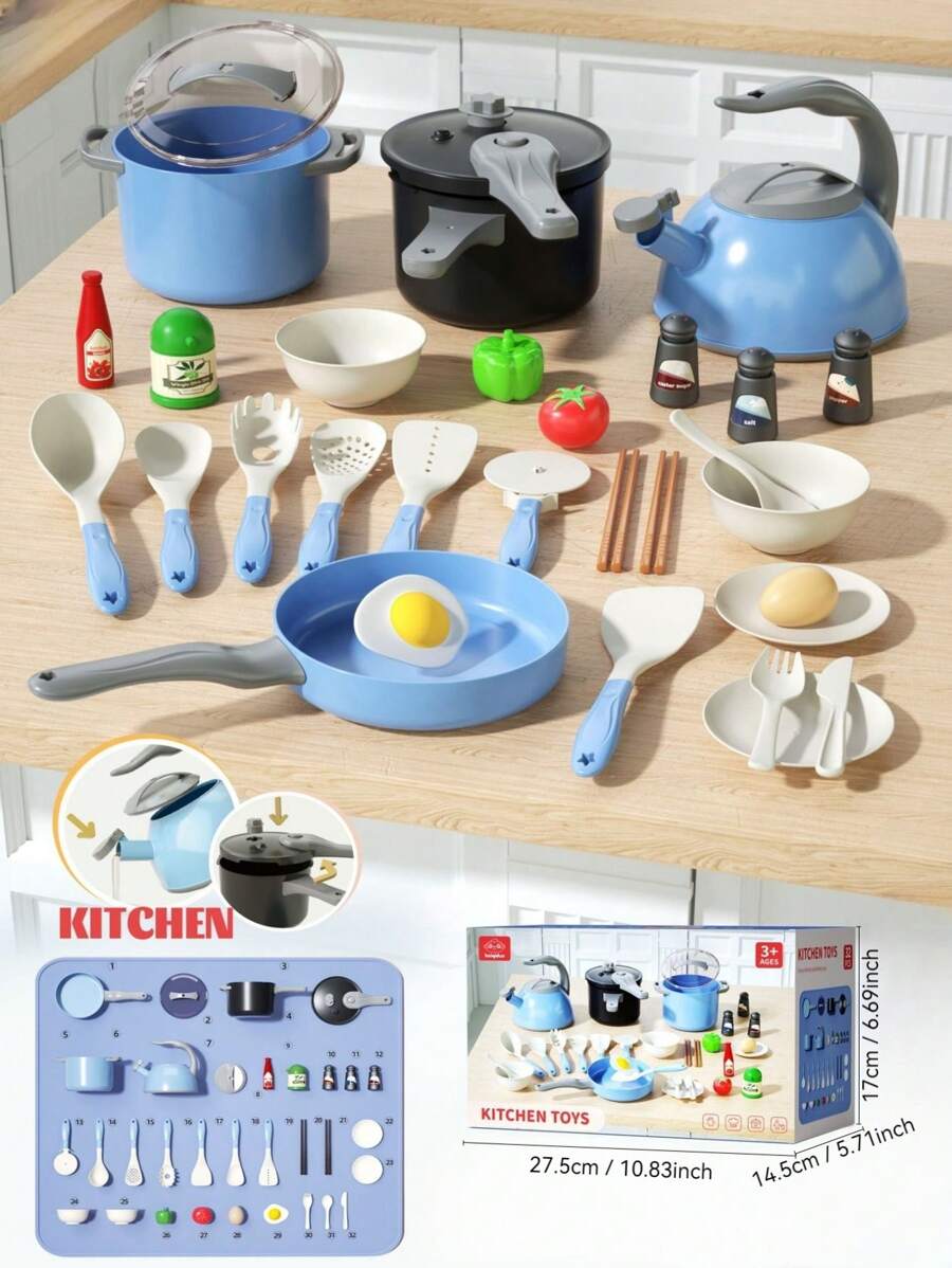 Kitchen Toy Induction Cooktop & Cookware Play Set, Realistic Cooking ...