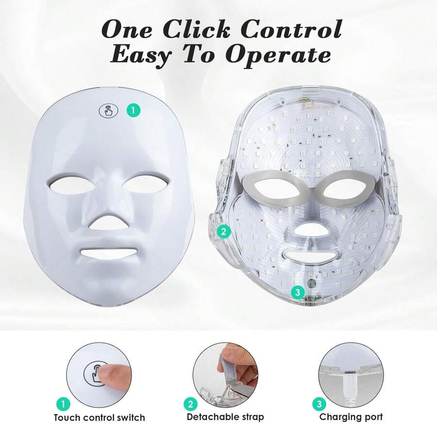 Rechargeable Battery Facial LED Mask 7 Colors LED Photon Therapy Beauty ...