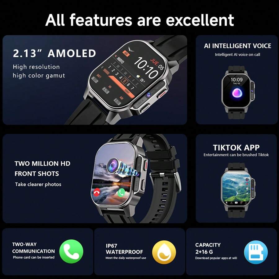 SIMSONLAB 2,13-inch AMOLED Full Touch Screen Siliconen Horlogeband ...