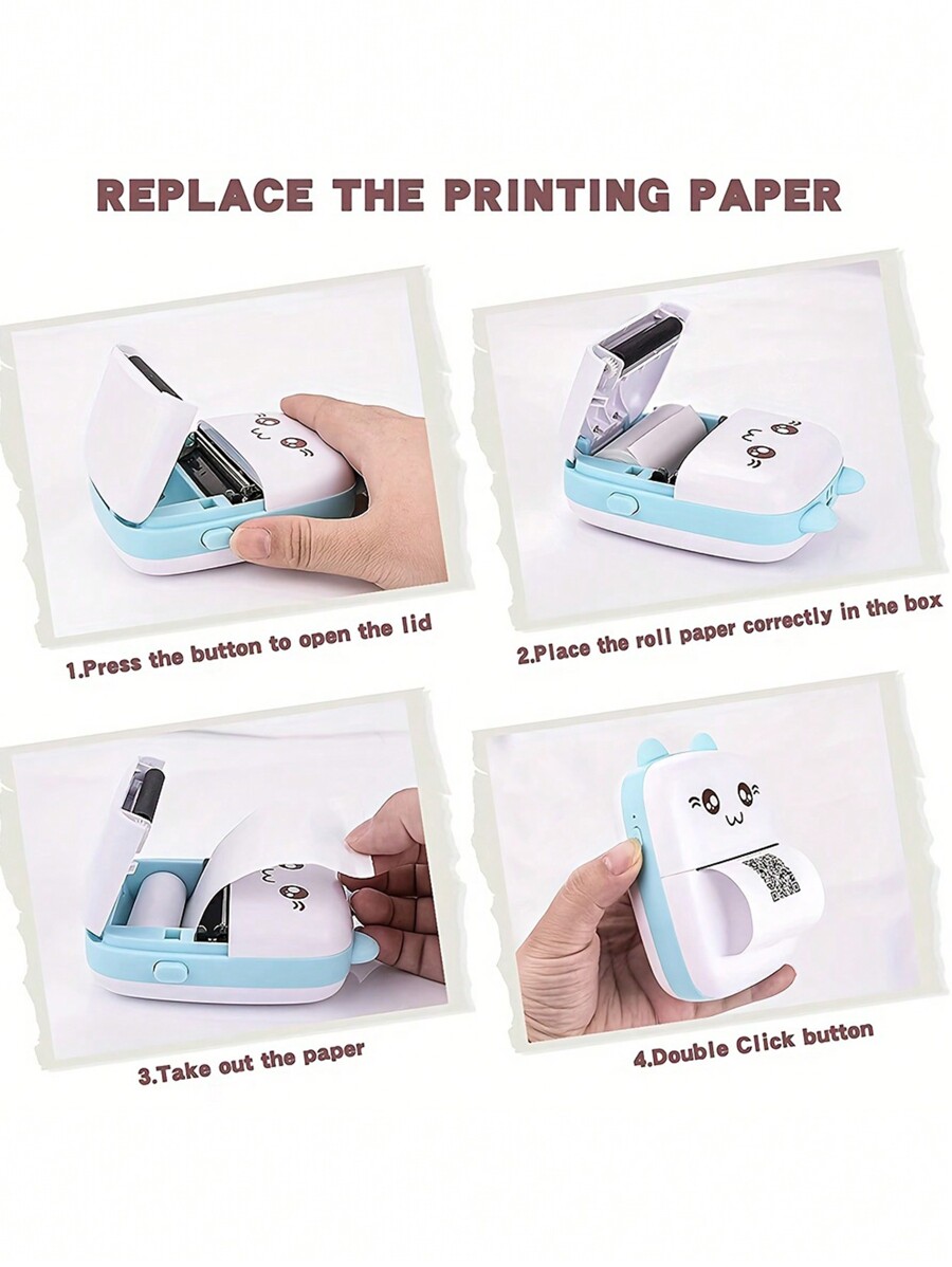 Portable Thermal Label Printer Pocket Mini Photo Printer USB ...