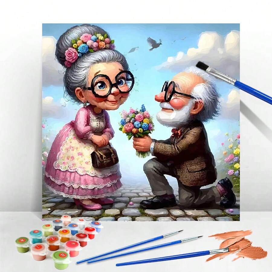 Drawing By Numbers Set Grandma Grandpa Portrait Paint Kit For Adults ...