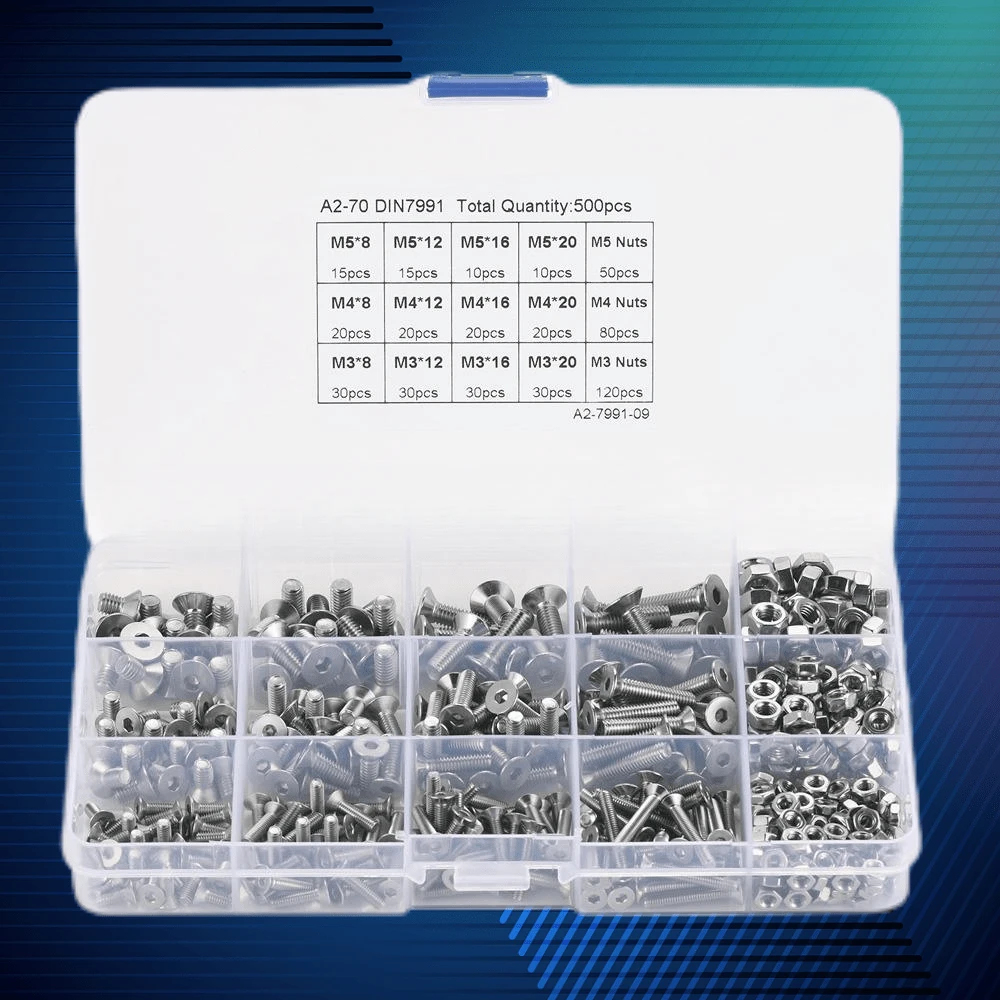 500pcs Stainless Steel 304 Flat Head Allen Hex Screws With Nuts ...