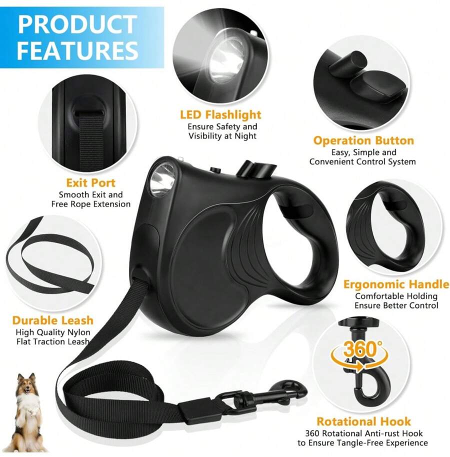 5 Meter Retractable Dog Leash With Flashlight For Dogs And Cats For ...