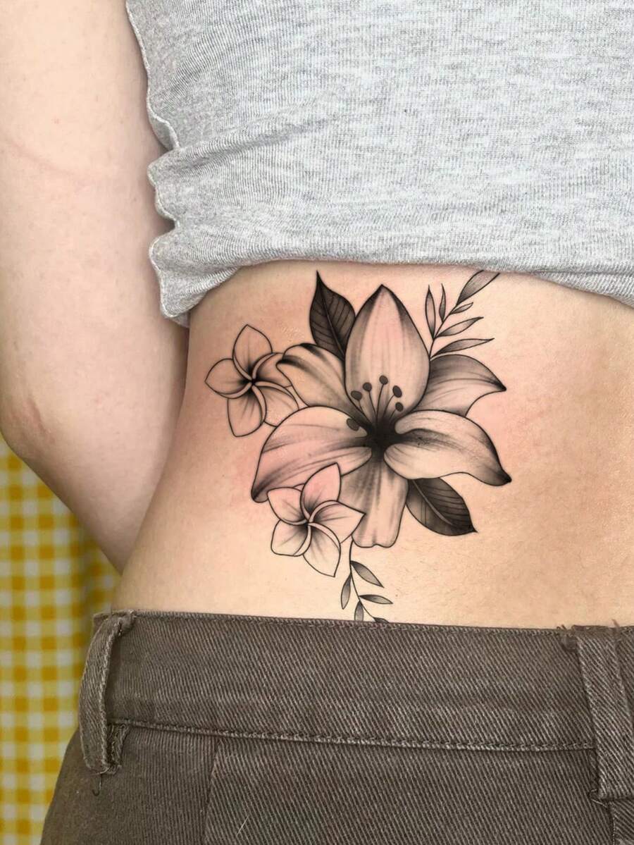 1pc Water-Resistant Temporary Tattoo Sticker, Black Lily Flower Cluster Design, Suitable For ...