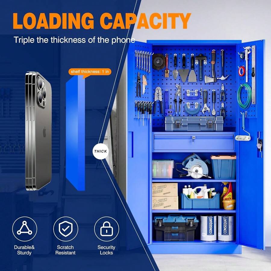 Metal Garage Storage Cabinet With Locking Doors And Drawers, Heavy Duty ...