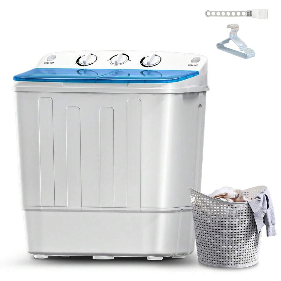 BackID Portable Twin Tub 18lbs Washing Machine With Drying Rack, 11lbs ...