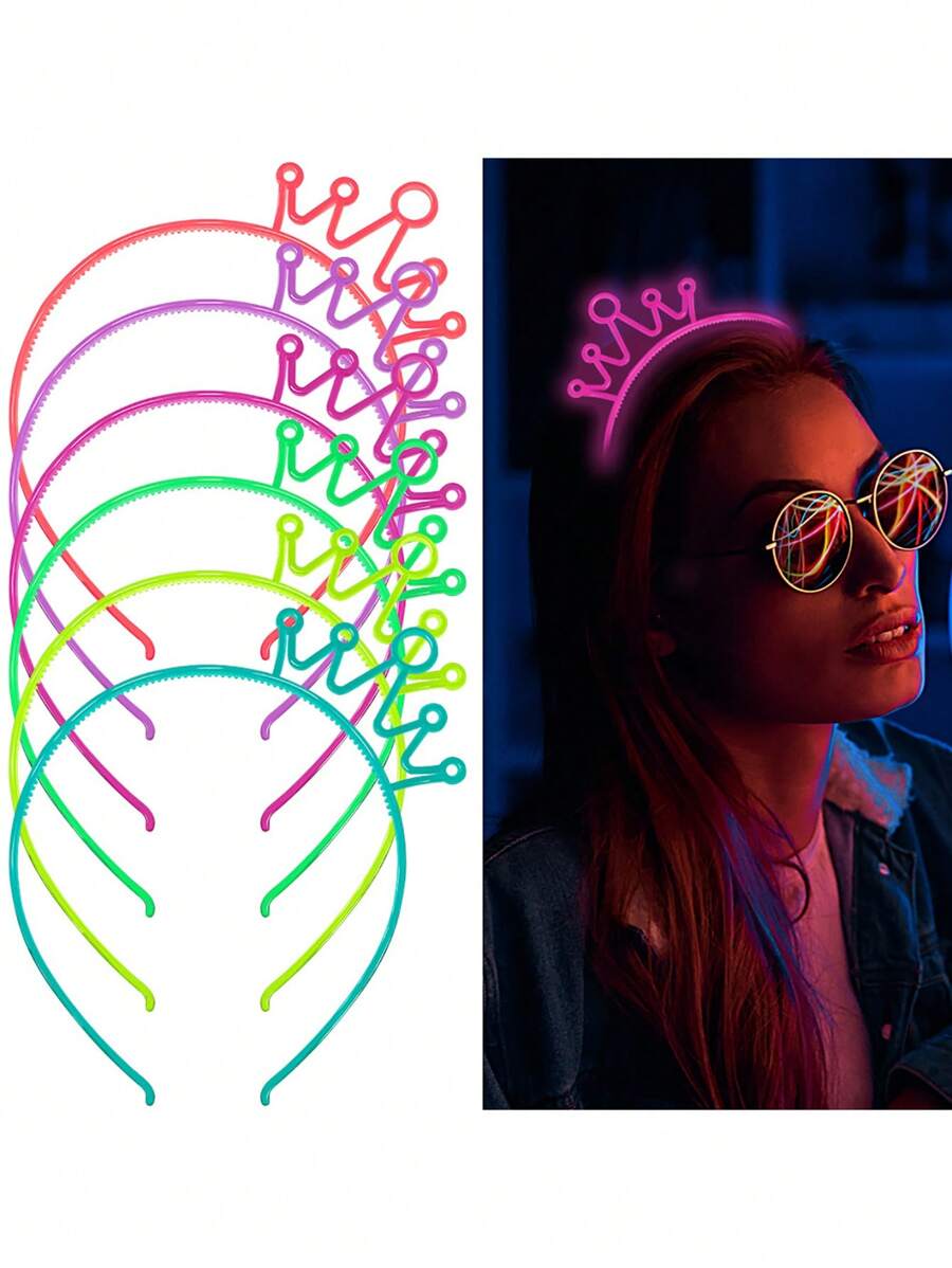 6pcs Vibrant Glow-In-The-Dark Headbands - Crown & Cat Ear Design ...