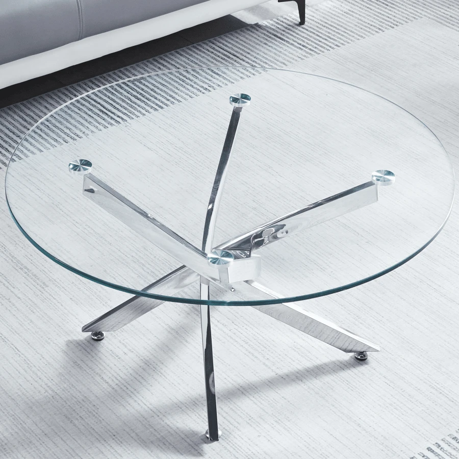 Modern Round Tempered Glass Coffee Table With Stainless Steel Legs ...