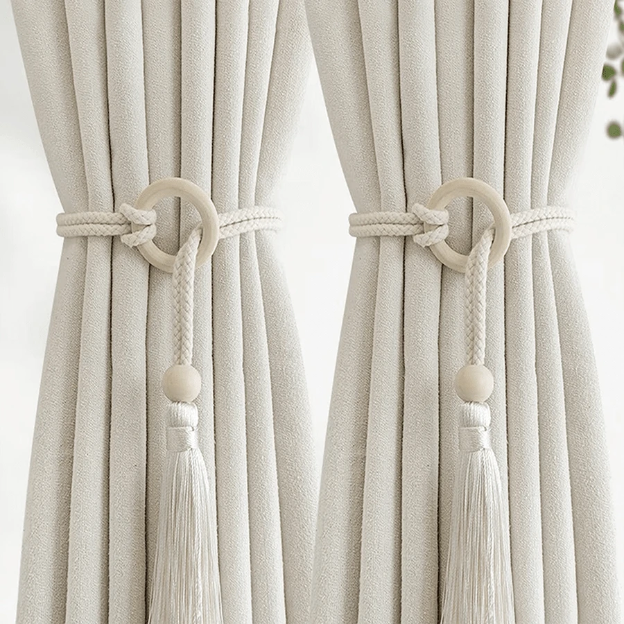 1pc Beige Tassel Circular Tie Bands, Minimalist Window Curtain Binder ...