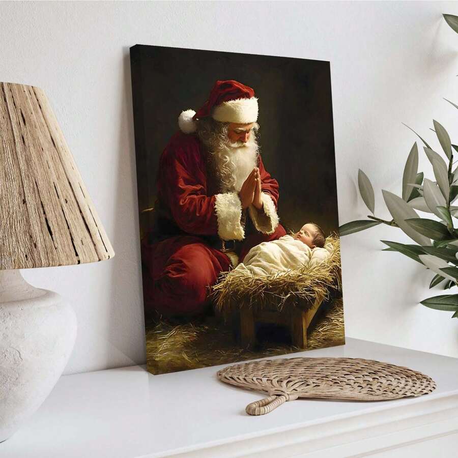Santa Claus Praying To Jesus Christ Christian Christmas Artwork, Santa ...