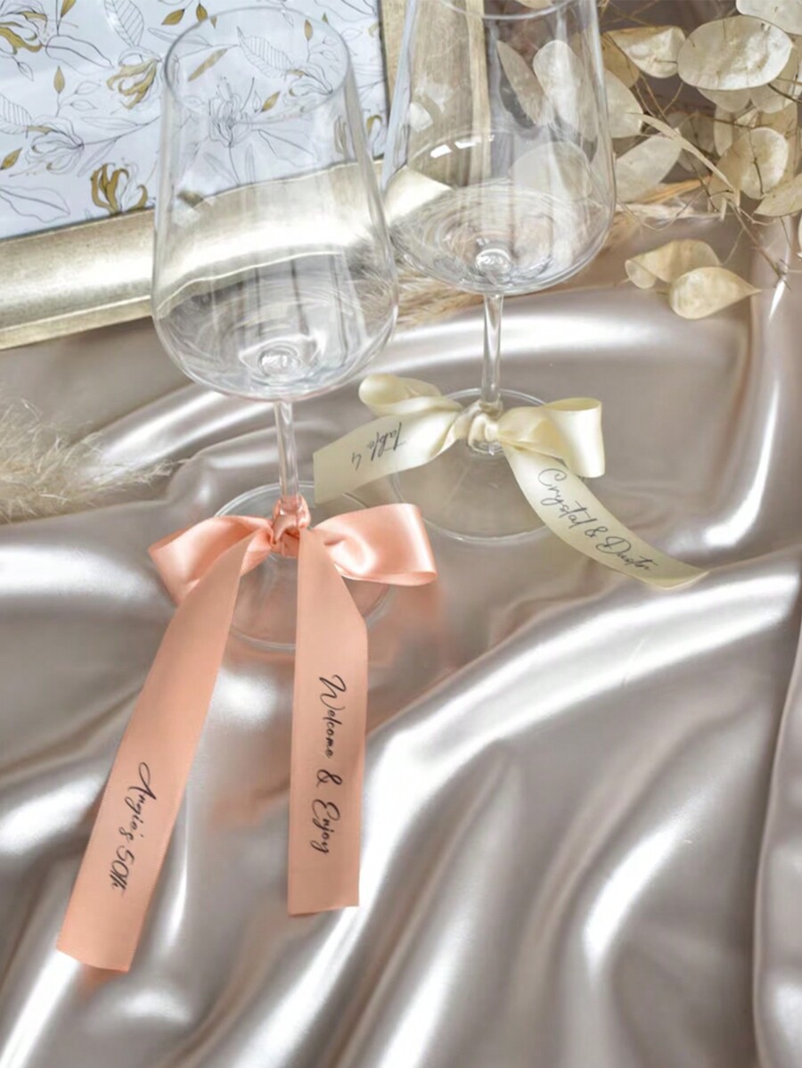 Personalized Wine Glass Ribbon, Custom Party Champagne Glass Ribbon ...