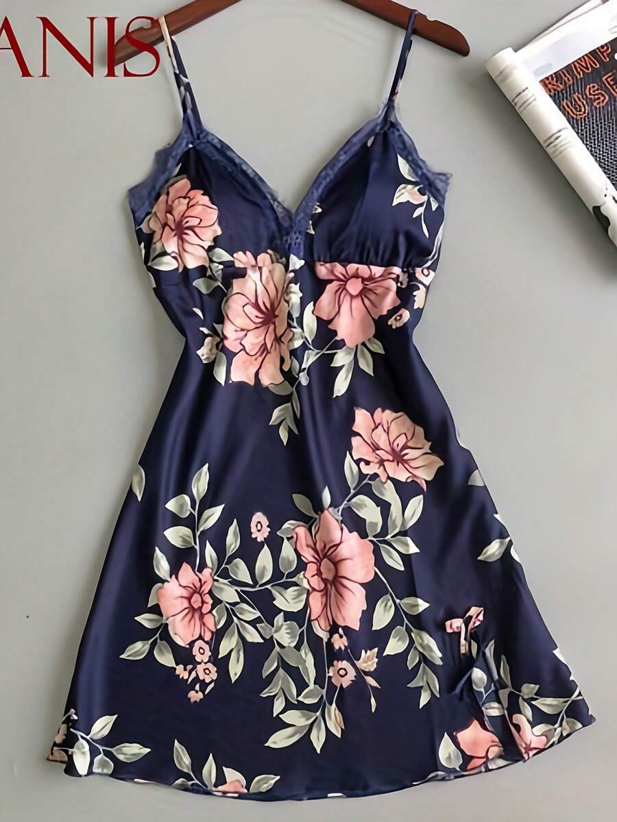 Womens Summer Pajama Dress, Floral Sling Padded Lace Sleepwear, Sexy ...